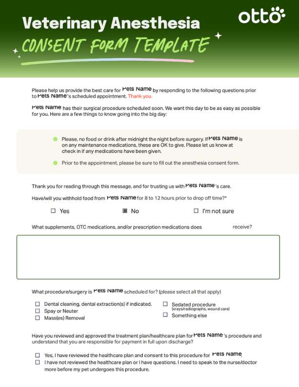 Veterinary Anesthesia Consent Form Template - Otto